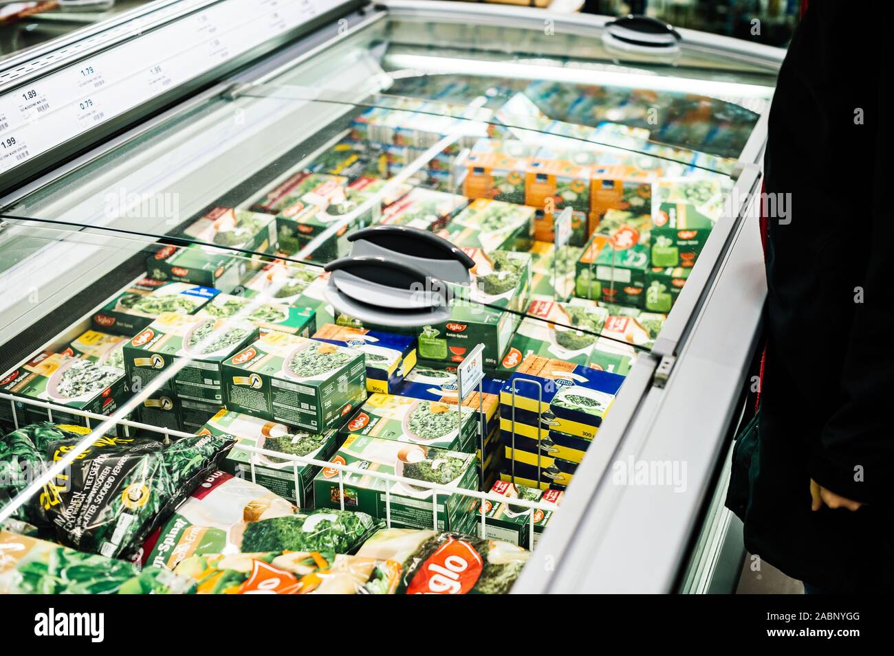 Kehl, Germany - Dec 21, 2016: Customers inside German supermarket Edeka ...