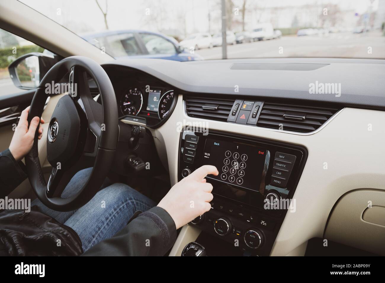 Strasbourg, France - Dec 13, 2016: Woman inside Luxury car interior ...