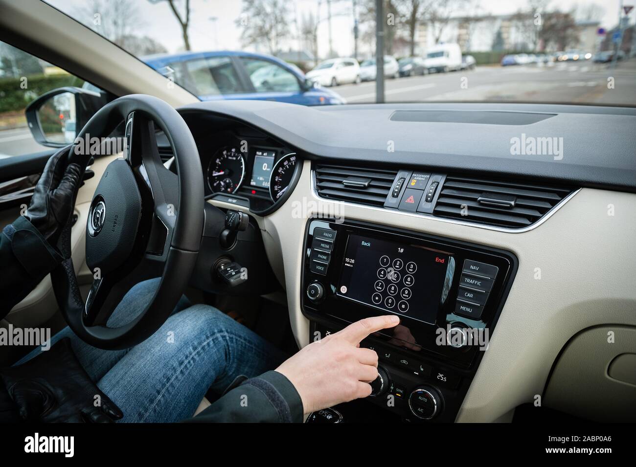 Strasbourg, France - Dec 13, 2016: Woman driving Luxury car interior ...