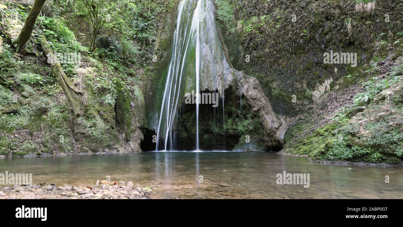 Waterfall and little lake in the forest without people Stock Photo - Alamy