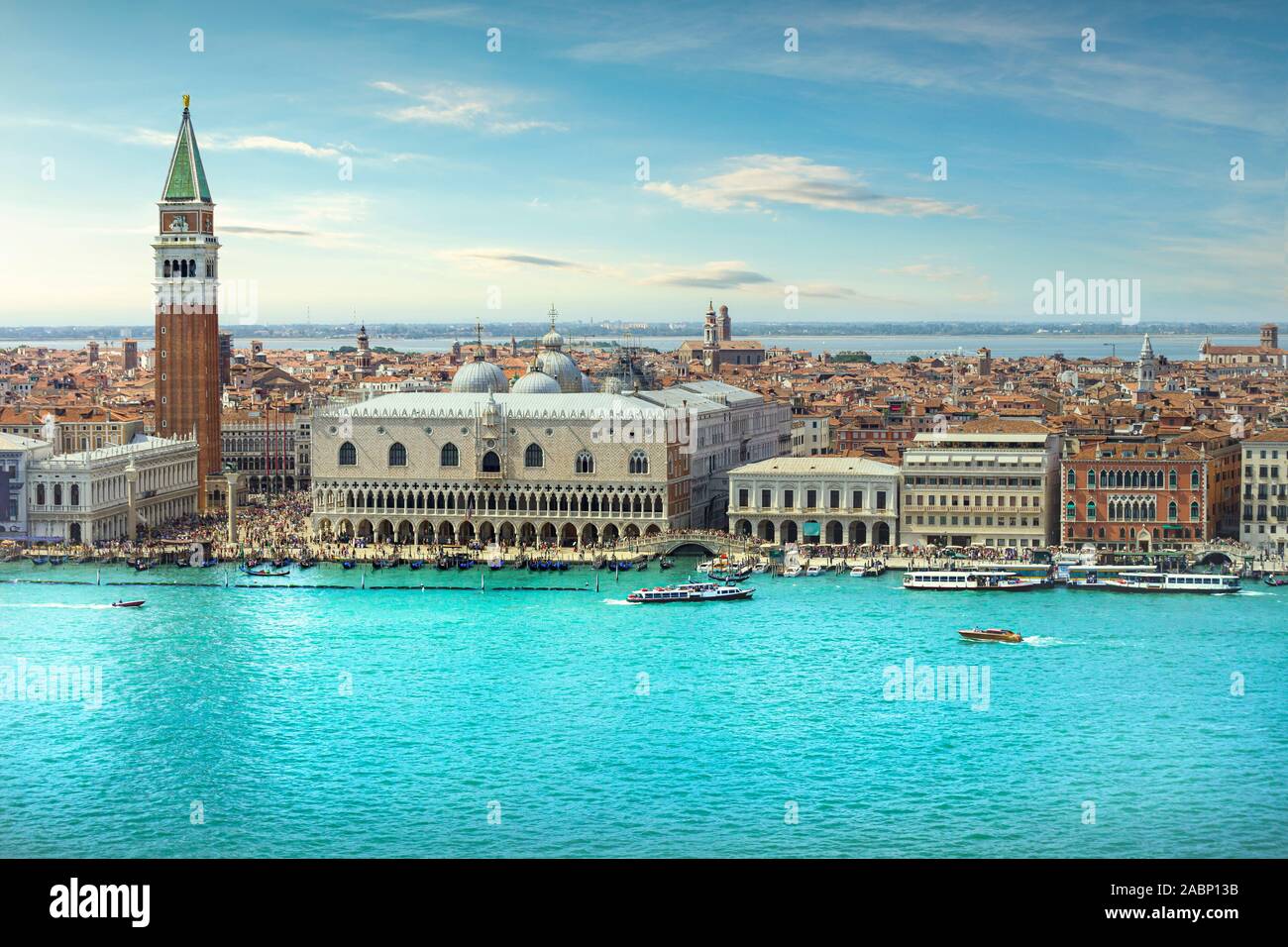 Venice aerial view, Piazza San Marco or st Mark square, Campanile and ...