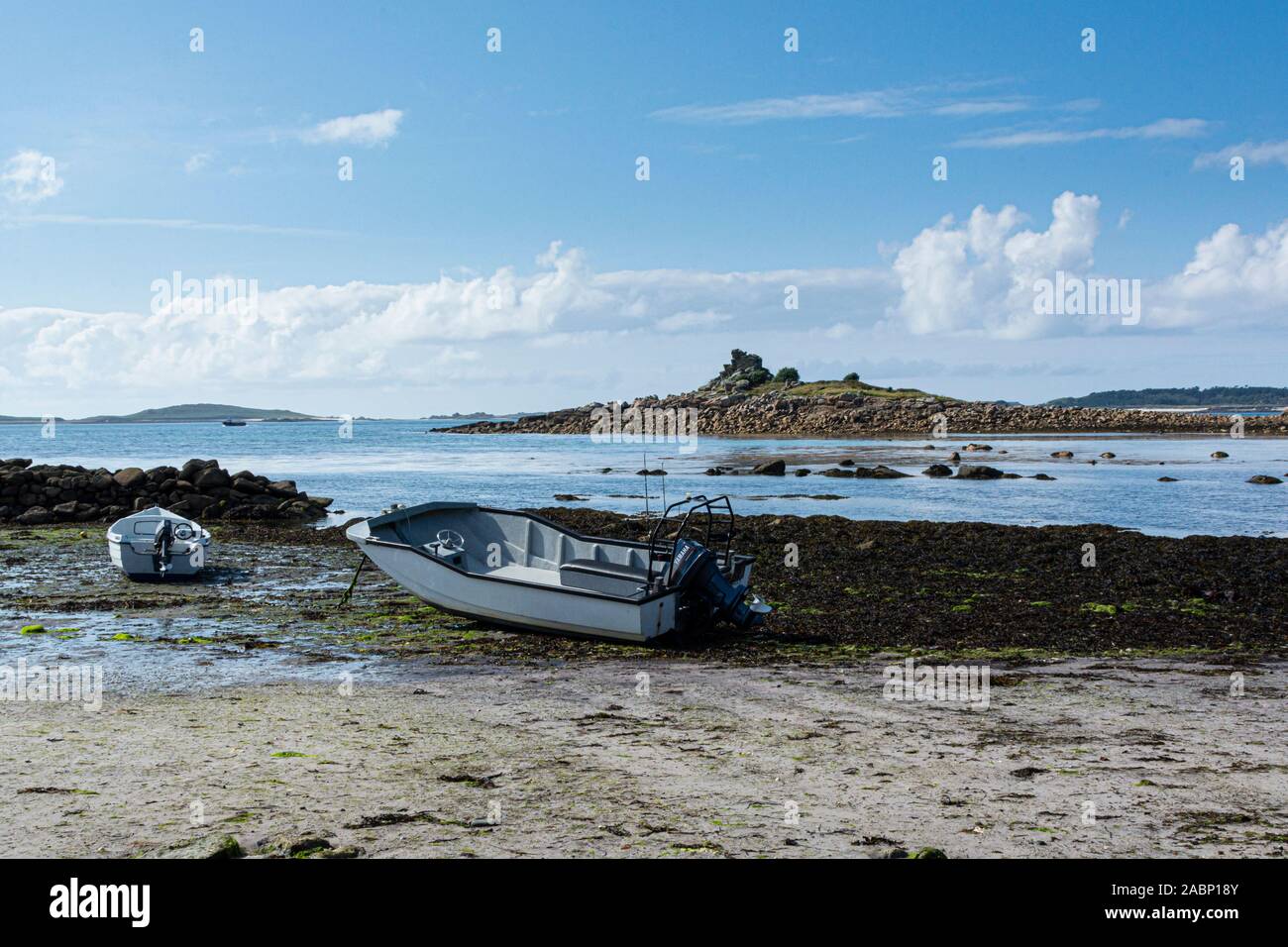 Two boats on Porthloo Beach, St Mary's, Isles of Scilly Stock Photo - Alamy