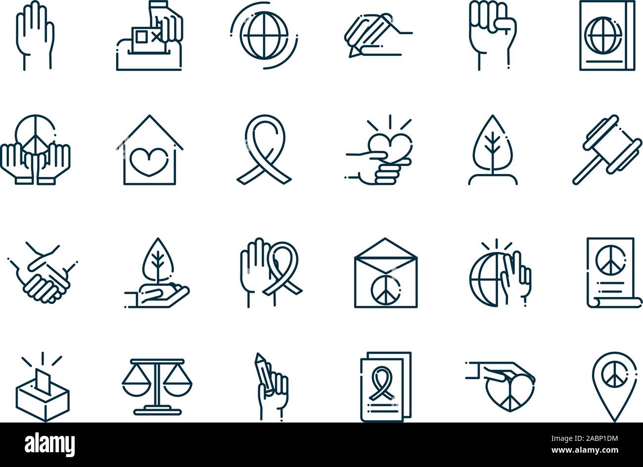 peace and human rights icons set line vector illustration Stock Vector ...