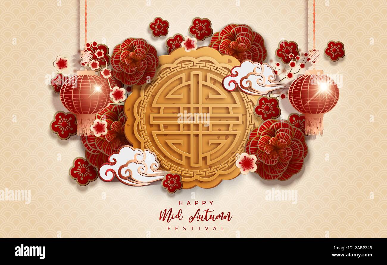 Chinese mid autumn festival background. The Chinese character " Zhong ...