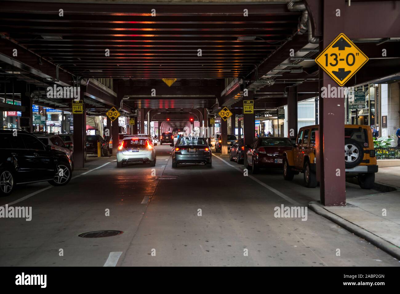 Road under L railway line, the Loop, Chicago, Illinois, USA Stock Photo ...