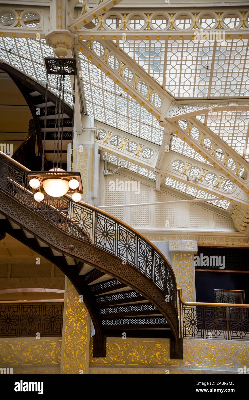 Wrought iron staircase at the Rookery Building, a Chicago landmark ...