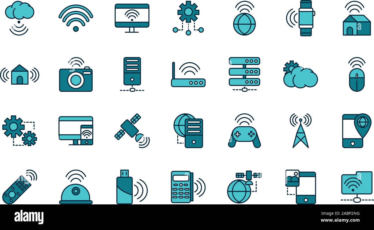 internet of things line and fill icons set vector illustration Stock ...