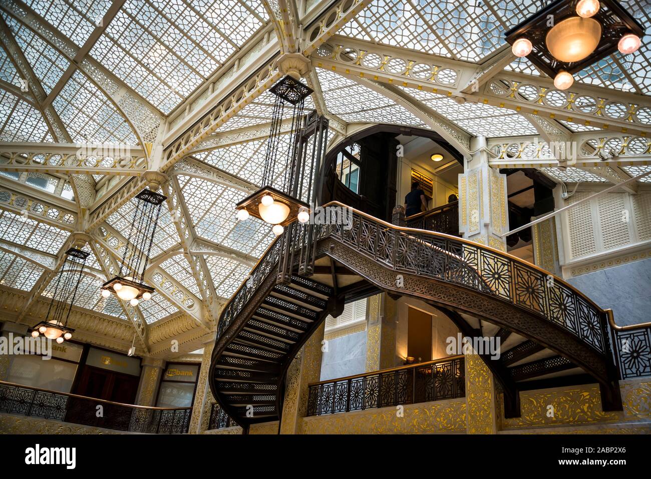 Wrought iron staircase at the Rookery Building, a Chicago landmark ...