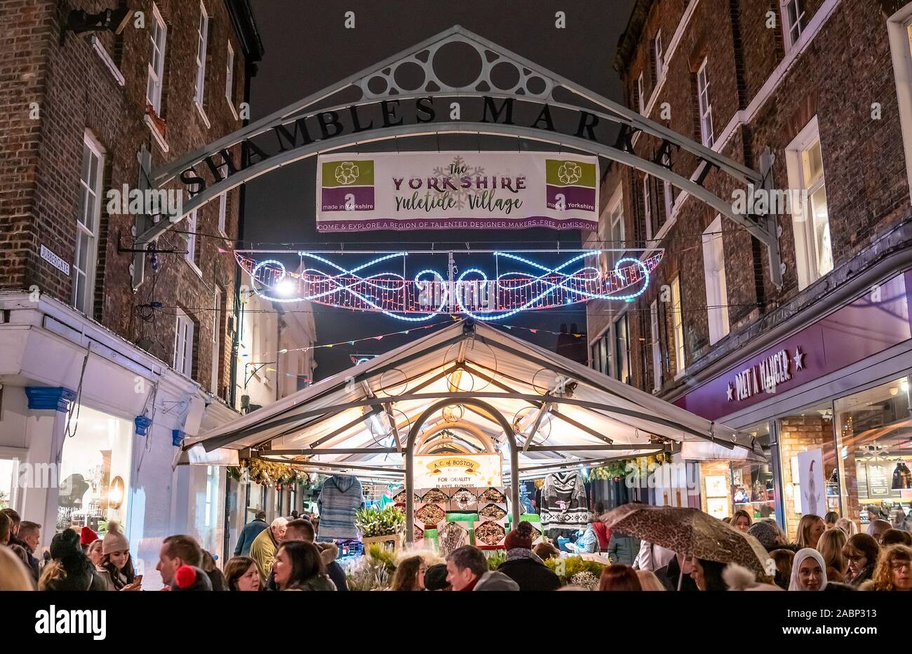 The entrance to the Yorkshire Yuletide village at the 2019 Christmas ...