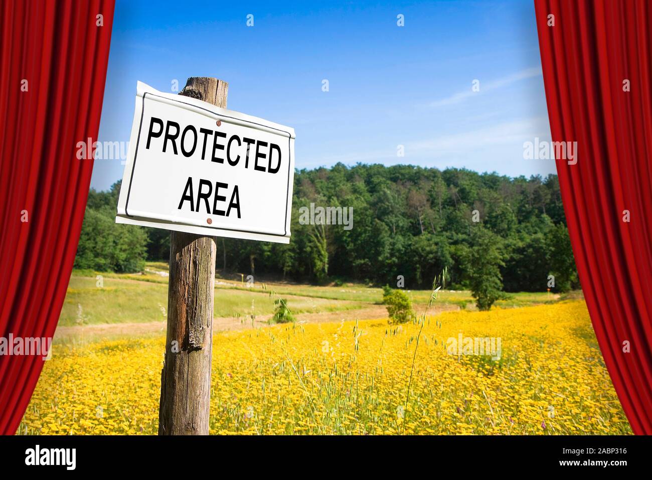 "Protected area" written on a field sign - Sign indicating in the ...