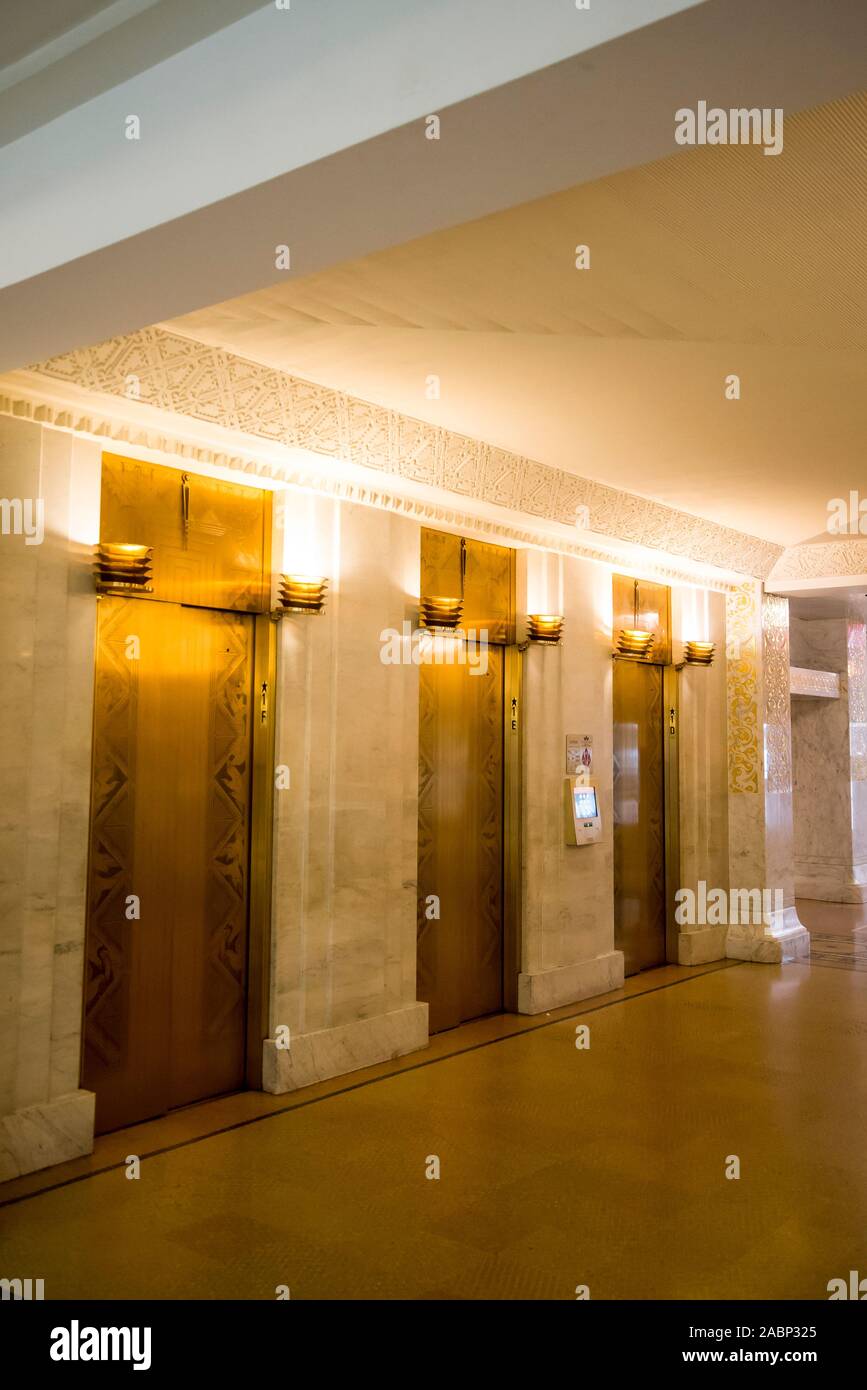 Elevators at the Rookery Building, a Chicago landmark building, built ...