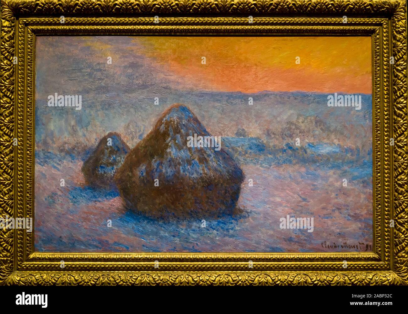 Claude Monet painting Stack of Wheat Sunset, Snow Effect, 1890, The Art ...
