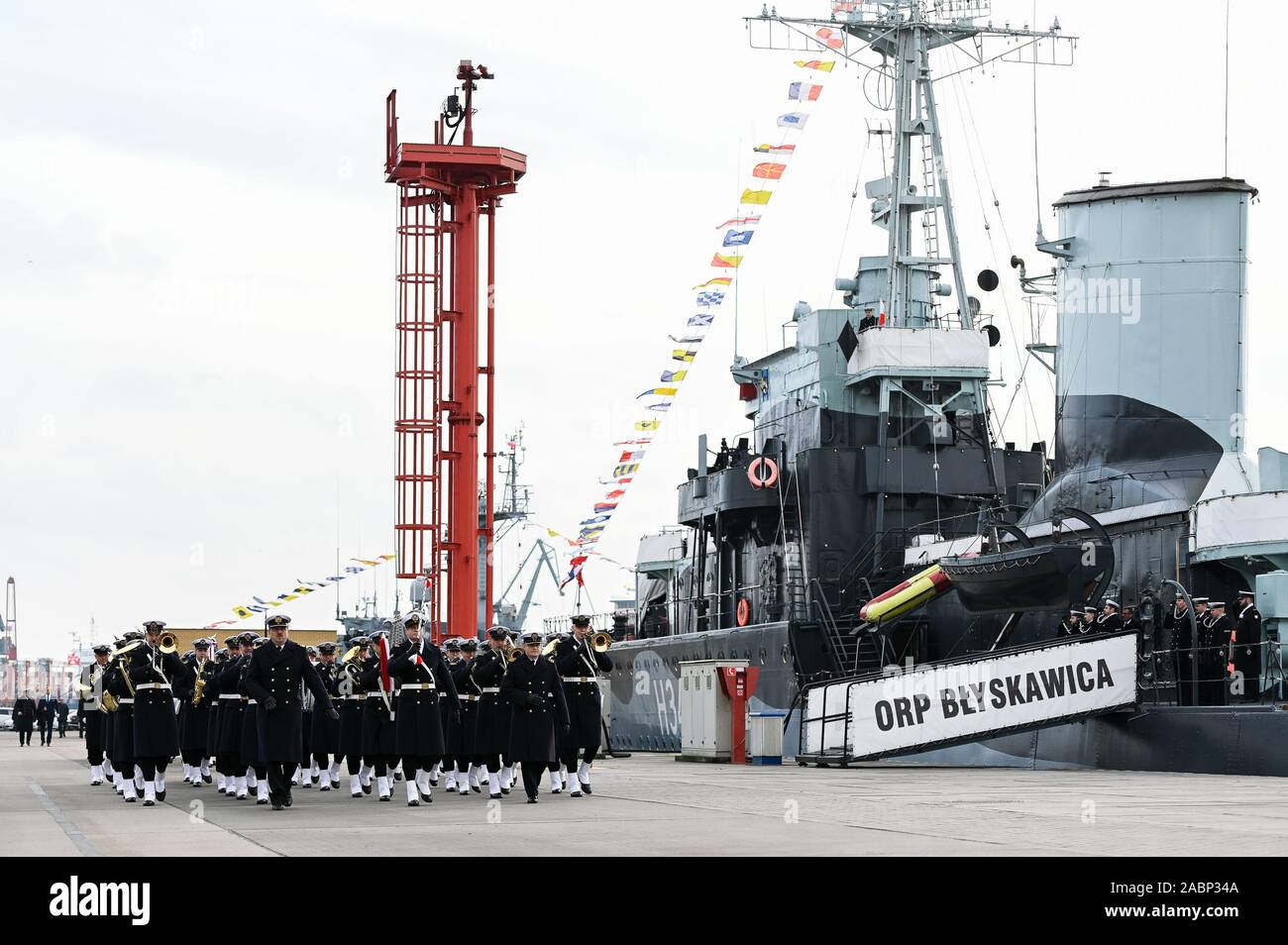Representative company of Polish Navy seen near ORP Blyskawica ship ...