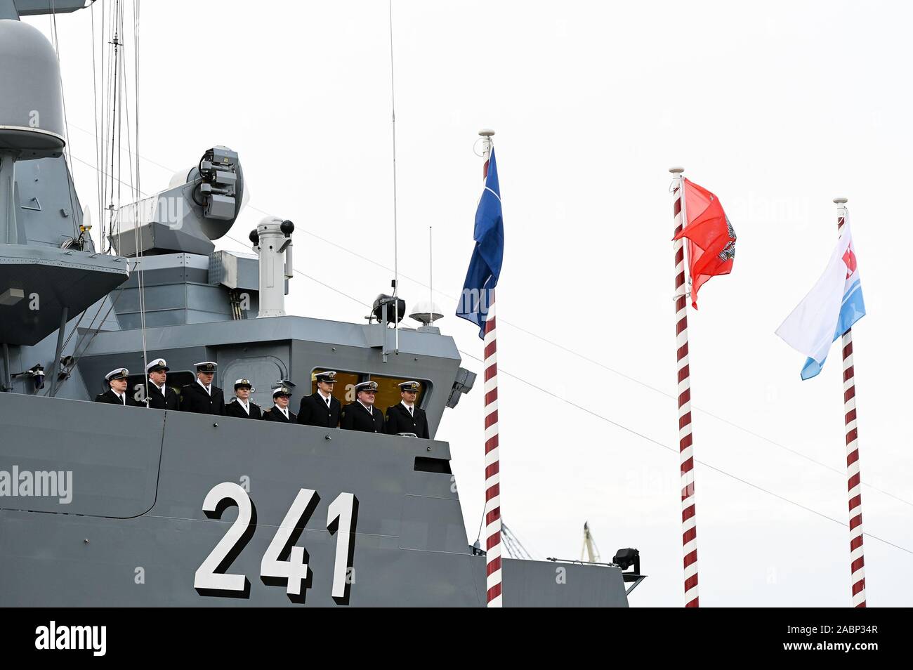 Polish Navy officers are seen on the ORP Slazak ship during the 101st ...
