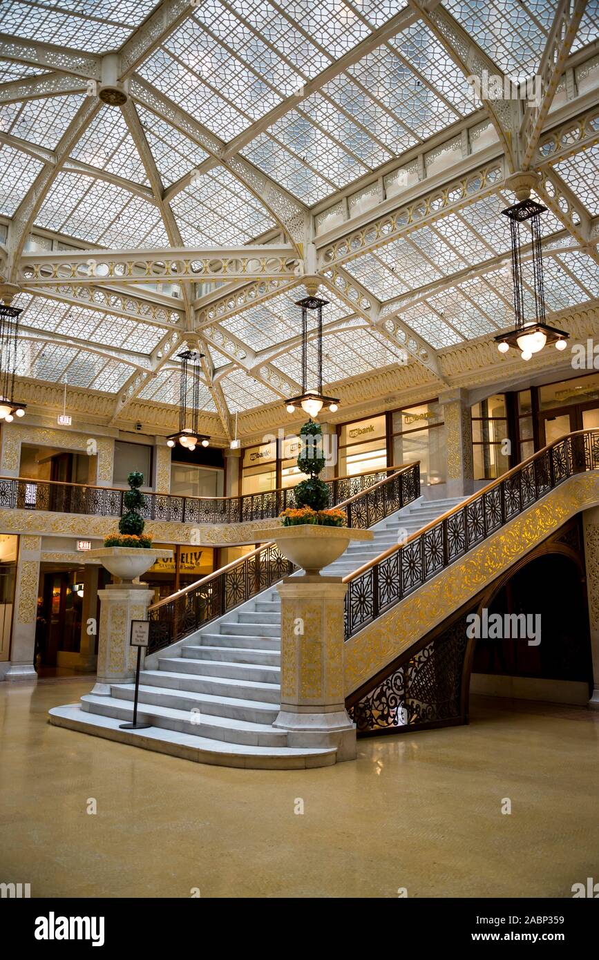 The light court, redesigned by Frank Lloyd Wright in 1905, serves as a ...