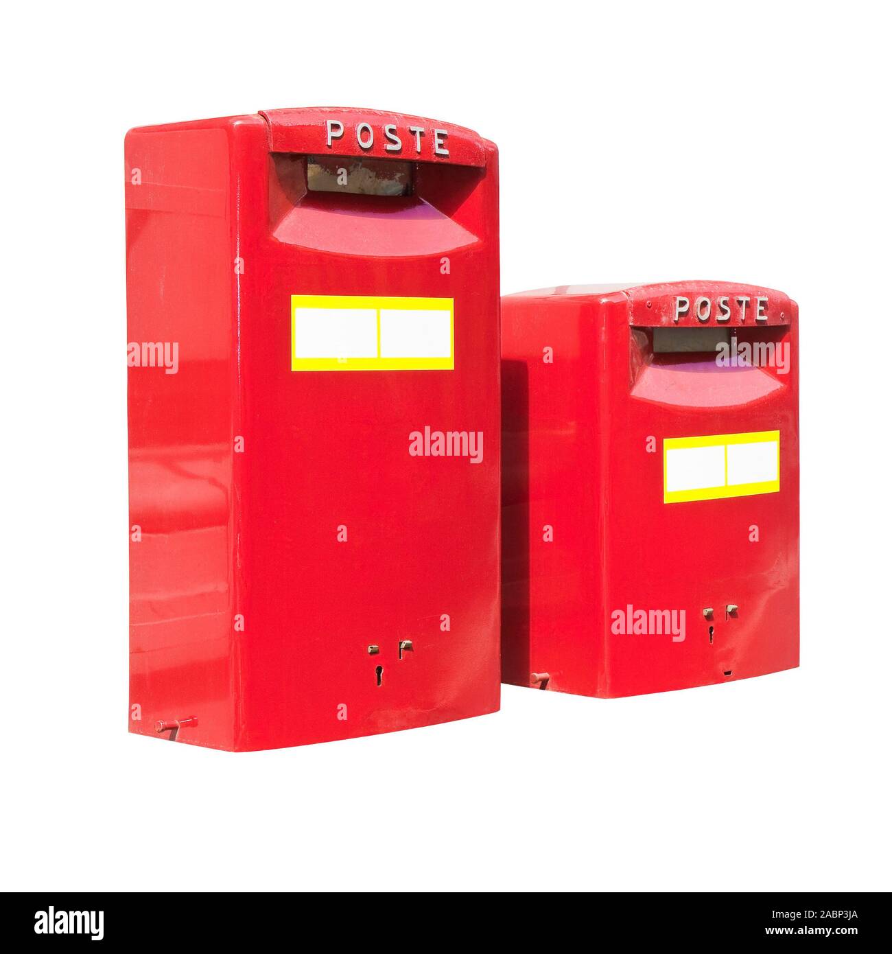 Old italian public red mailbox on white background for easy selection ...