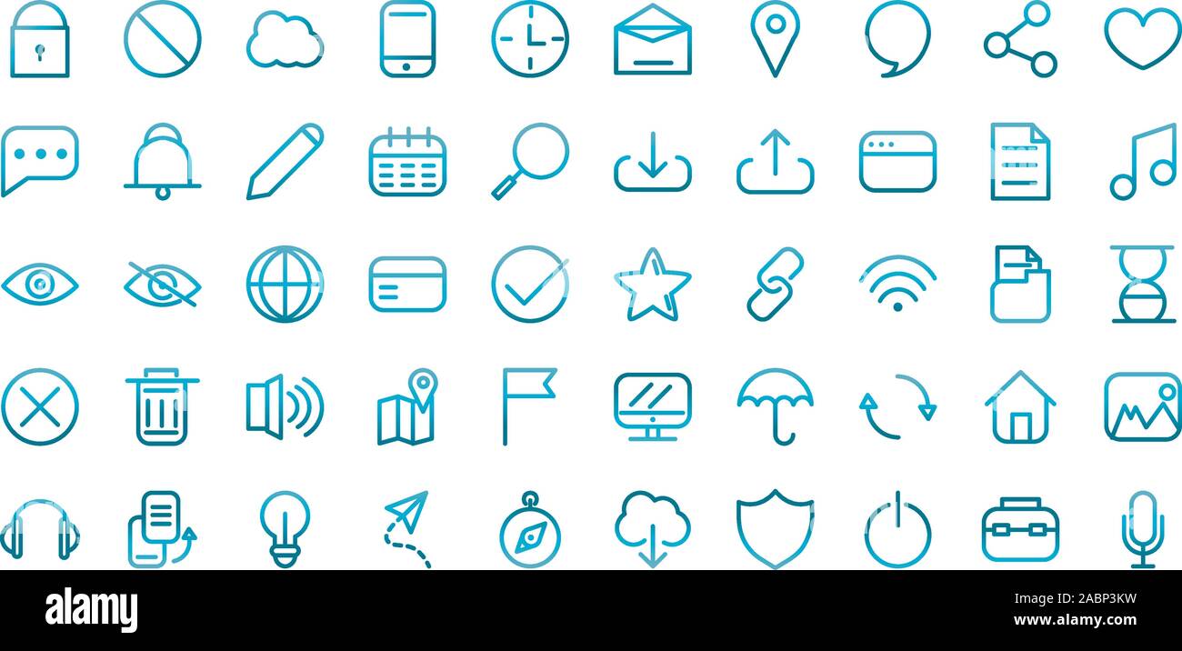 user interface icons set blue gradient vector illustration Stock Vector ...
