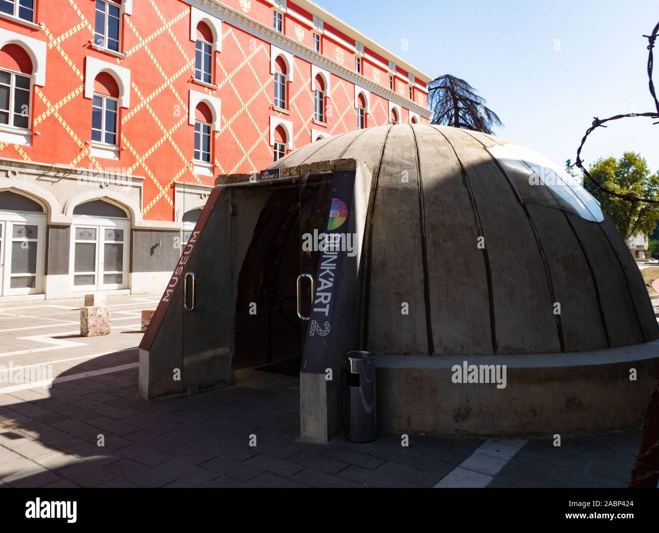 Tirana, Albania - September 29, 2019: Close up of the domed concrete ...