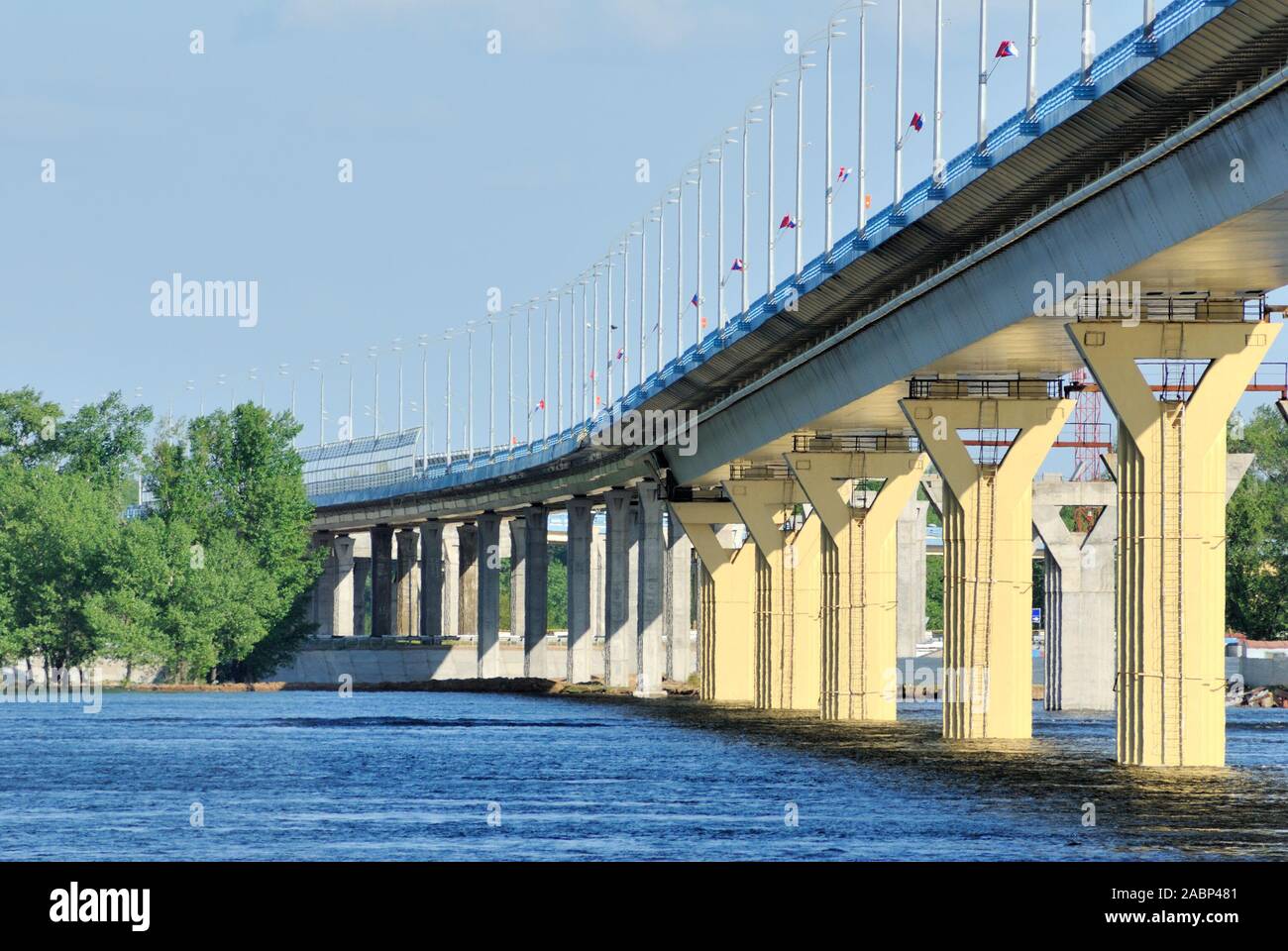 Construction of a new bridge over the river Volga, Russia Stock Photo ...