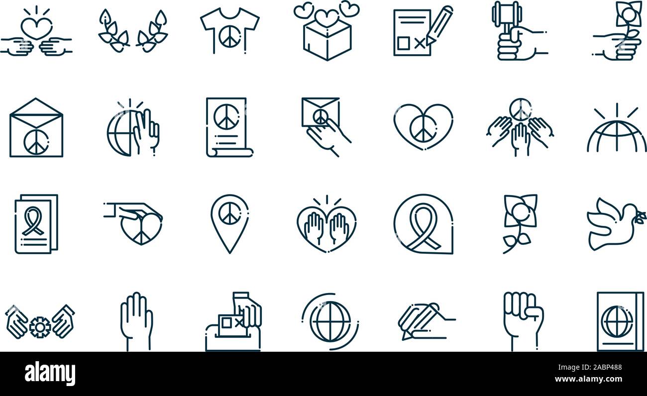 peace and human rights icons set line vector illustration Stock Vector ...
