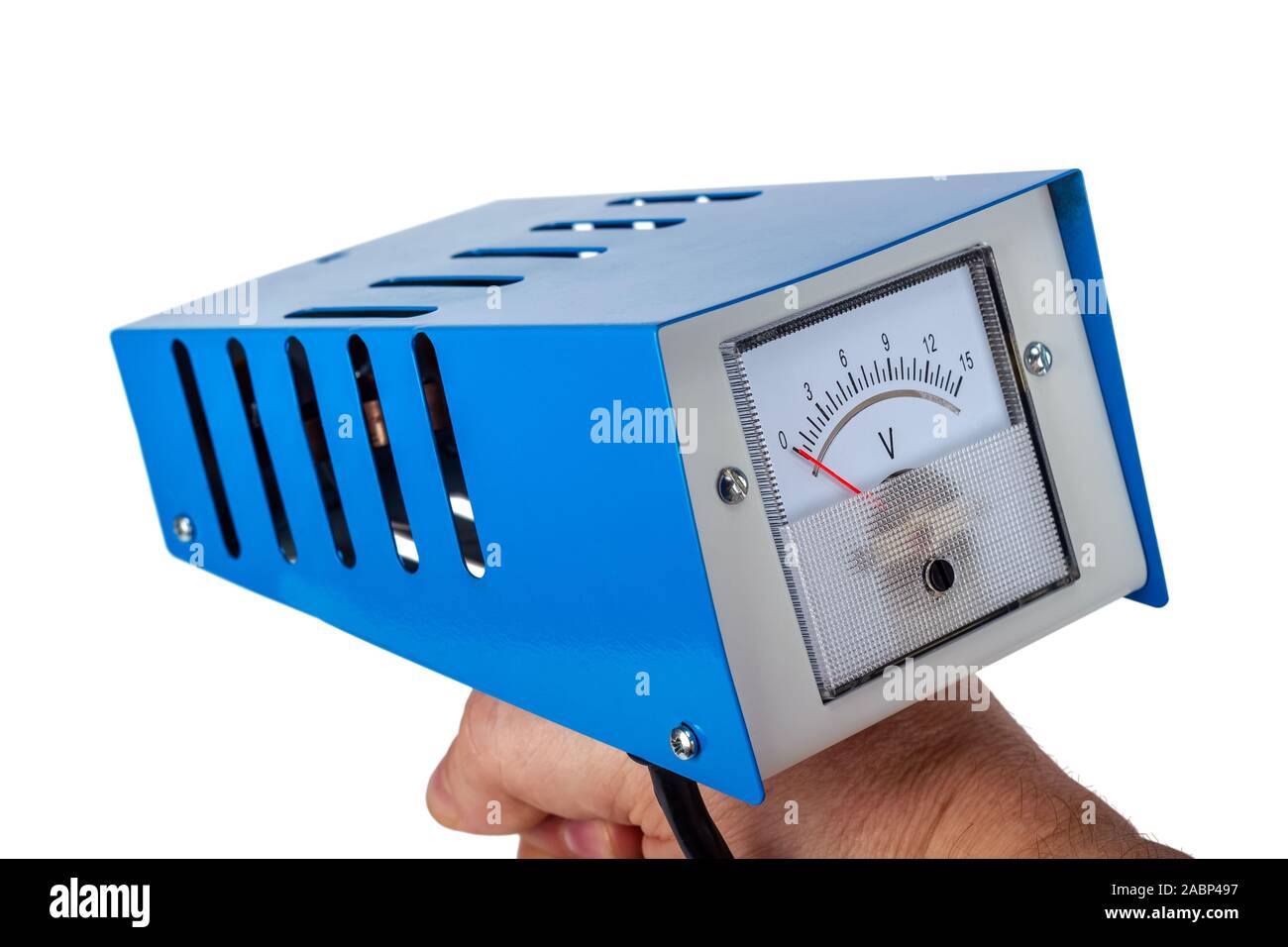 Analog car battery tester, power test load fork, isolated on a white ...