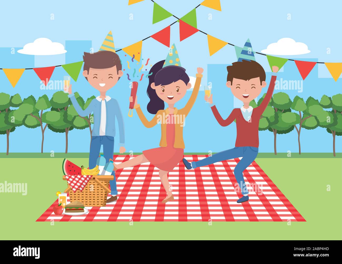 People cartoons having picnic design, Food party summer outdoor leisure ...