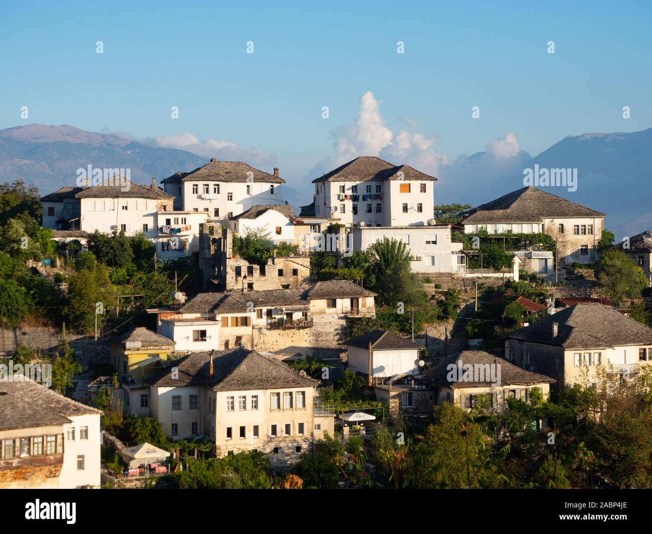 Gjirokastra, Albania - September 26, 2019: Multiple whitewashed, multi ...