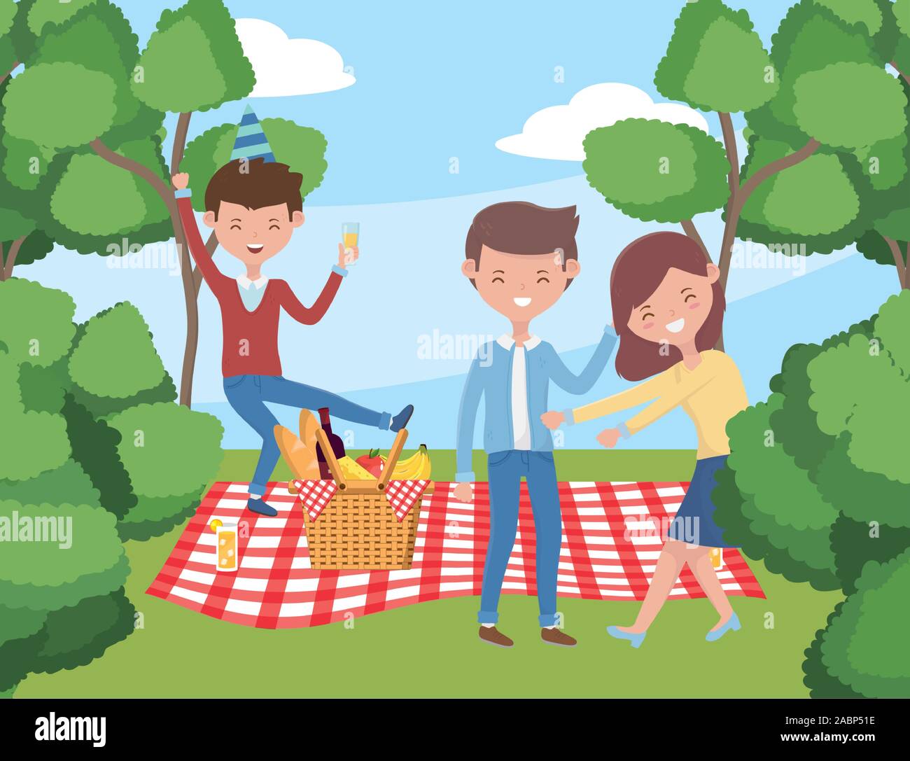 People cartoons having picnic design, Food party summer outdoor leisure ...