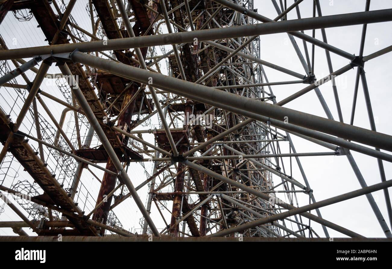 old secret army soviet radar on a background of blue sky and clouds in ...