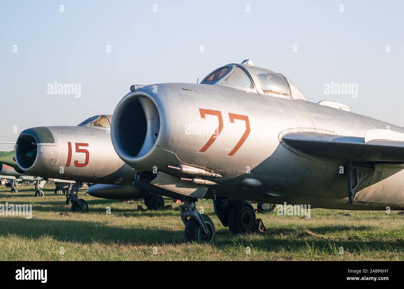 old soviet army military fighter aircraft at the airport at a museum ...