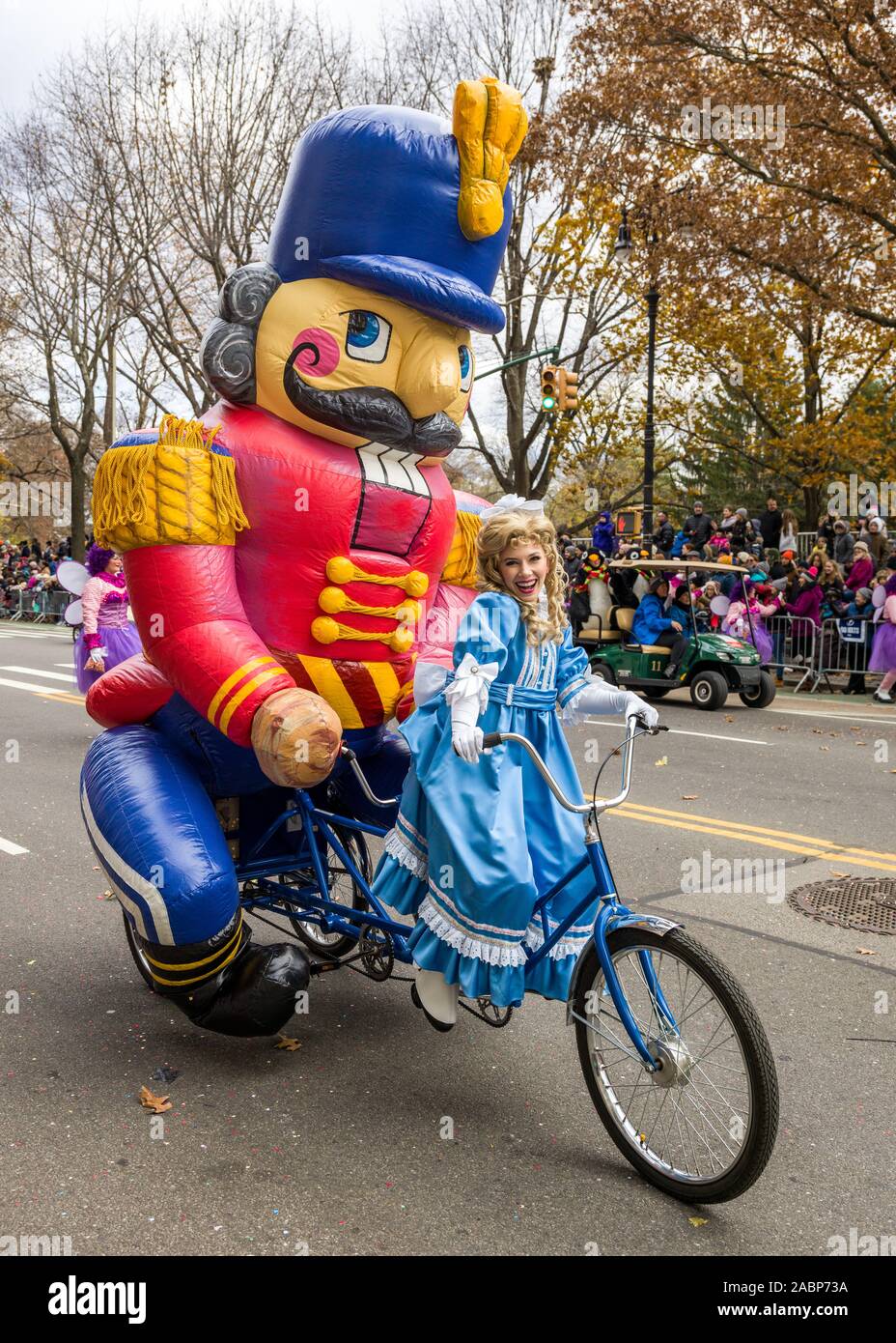 New York, USA. 28th Nov, 2019. A performer carries the Nutcracker on a ...