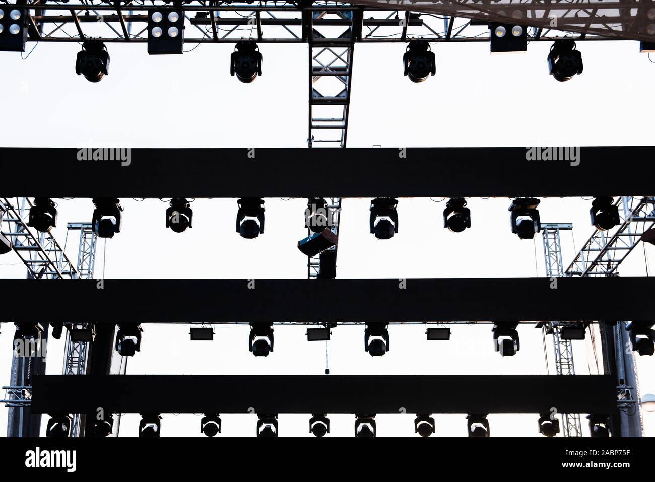 Structure to support the spotlights of a stage before a musical concert ...