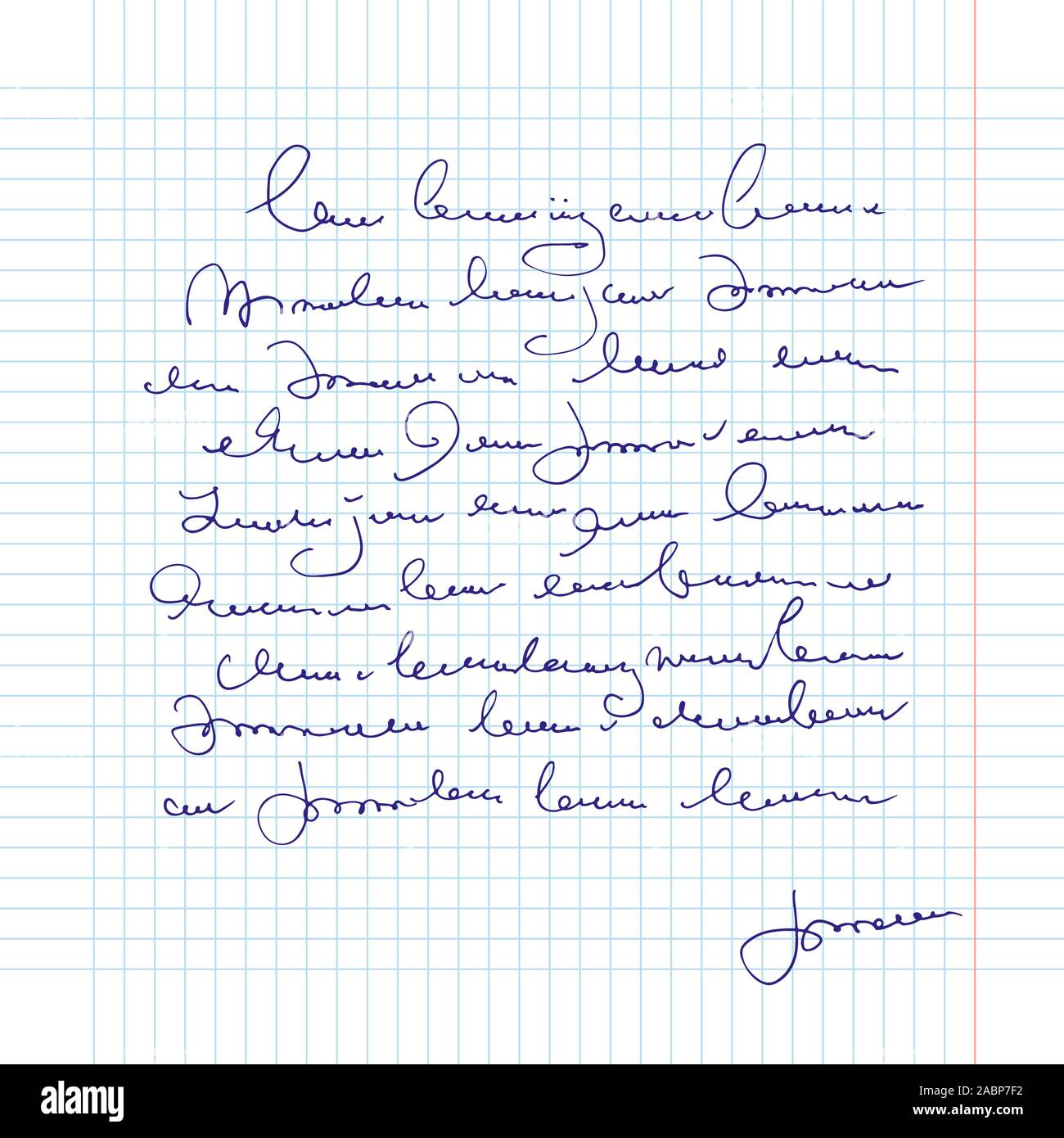 Abstract sheet of paper with handwritten text, note with signature ...