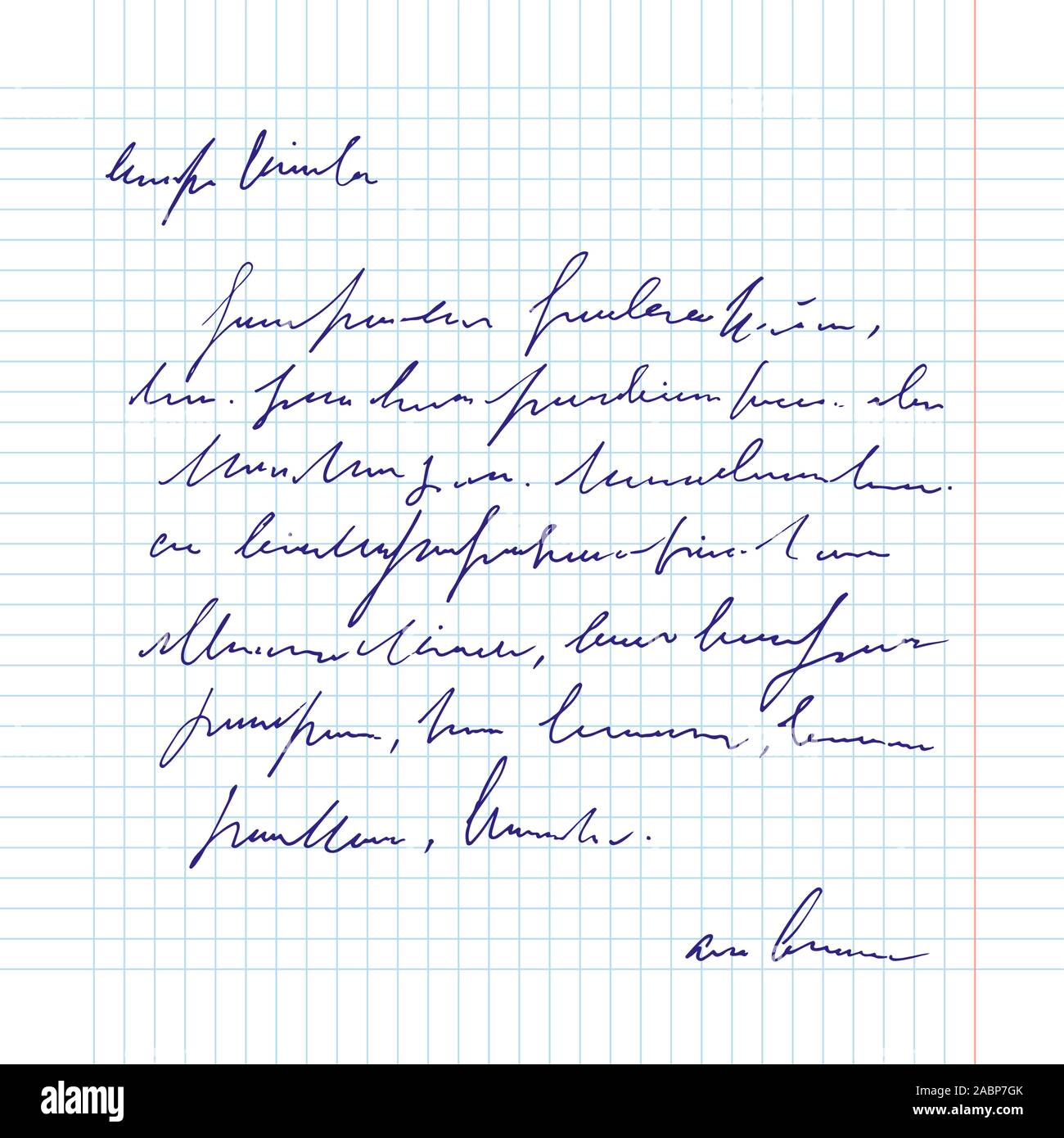 Abstract sheet of paper with handwritten text, note with signature ...