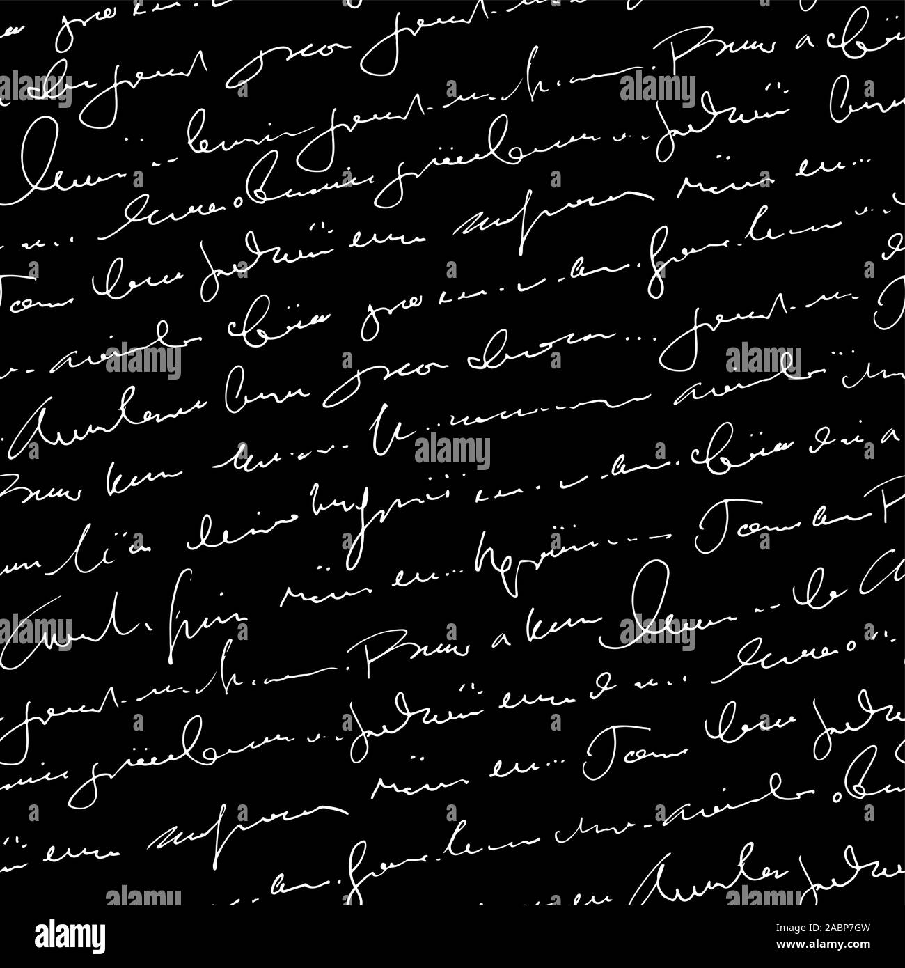 Handwritten abstract text seamless pattern, vector monochrome script ...