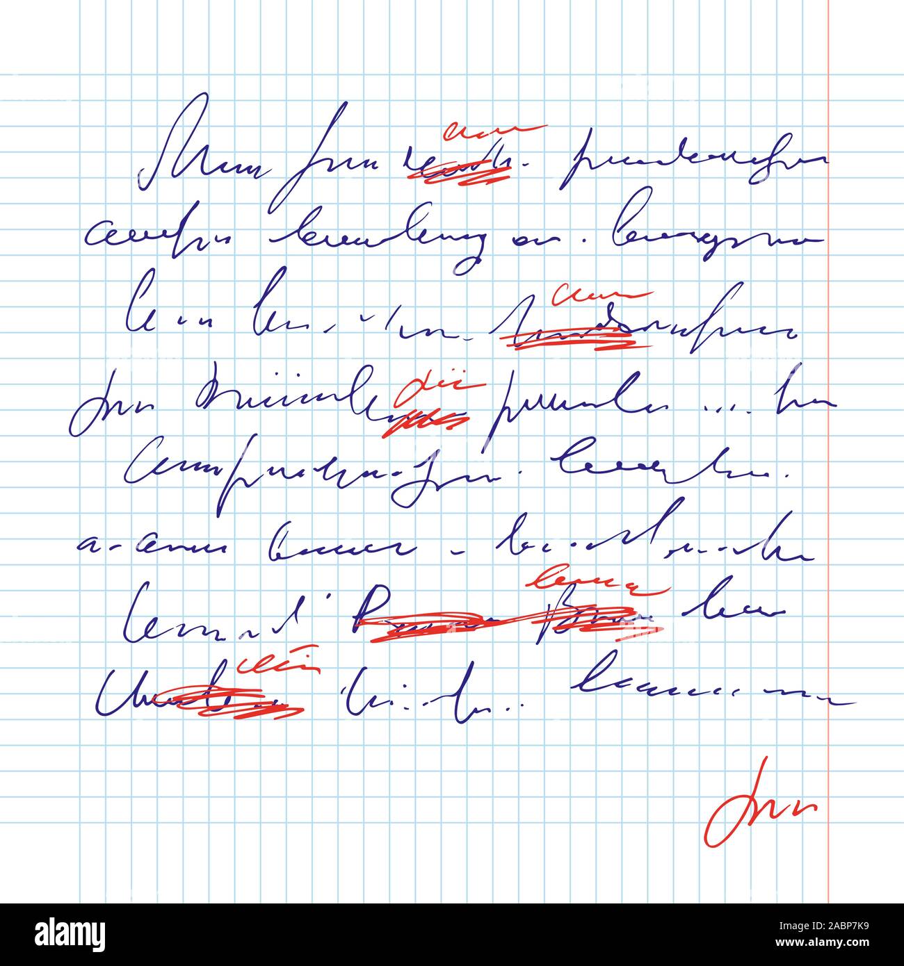 Abstract sheet of paper with handwritten text, note with with mistakes ...