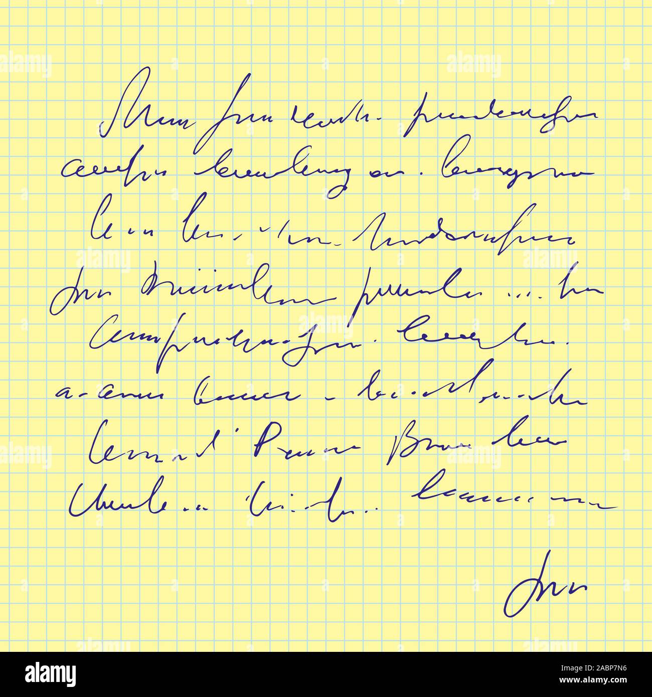 Abstract sheet of paper with handwritten text, note with signature ...