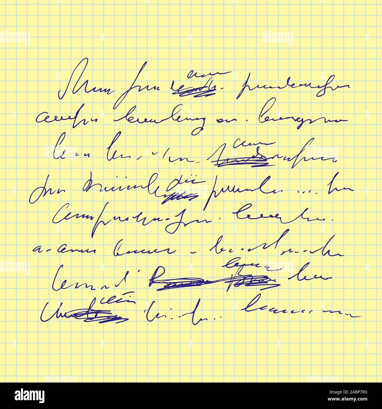 Abstract sheet of paper with handwritten text with mistakes and ...