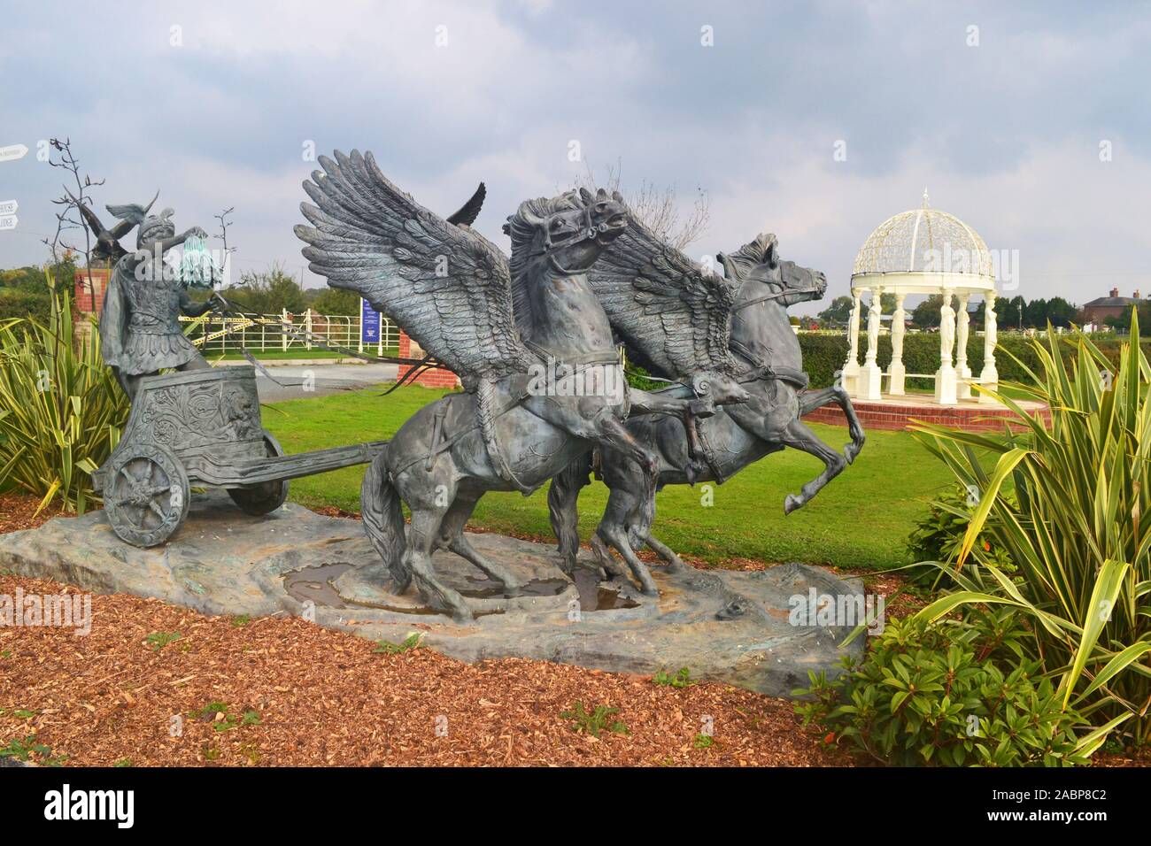 Chariot pulled by flying horses at the British Ironwork Centre and ...