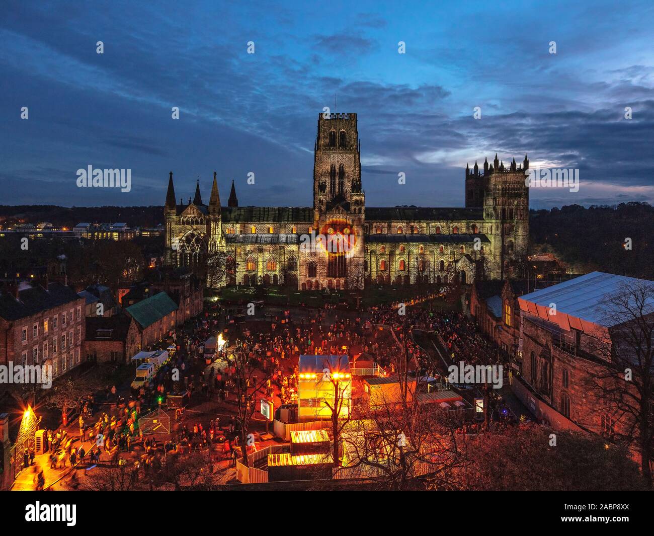 Durham Cathedral at night during Durham Lumiere 2019, Durham, County ...