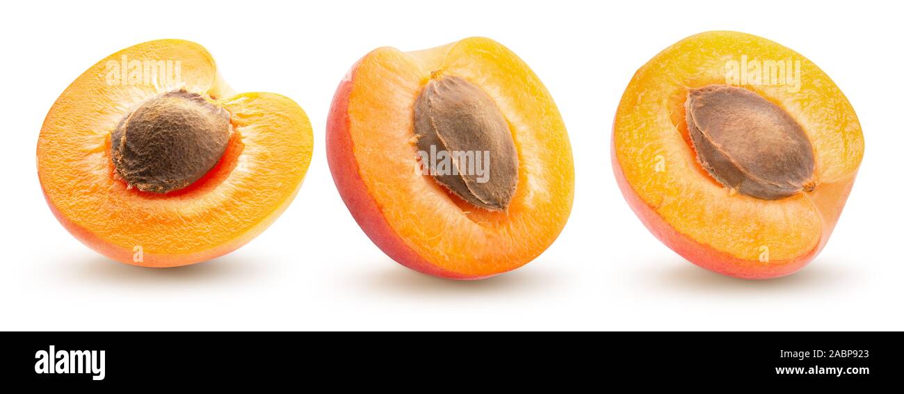 collection of halves of apricot isolated on a white background Stock ...