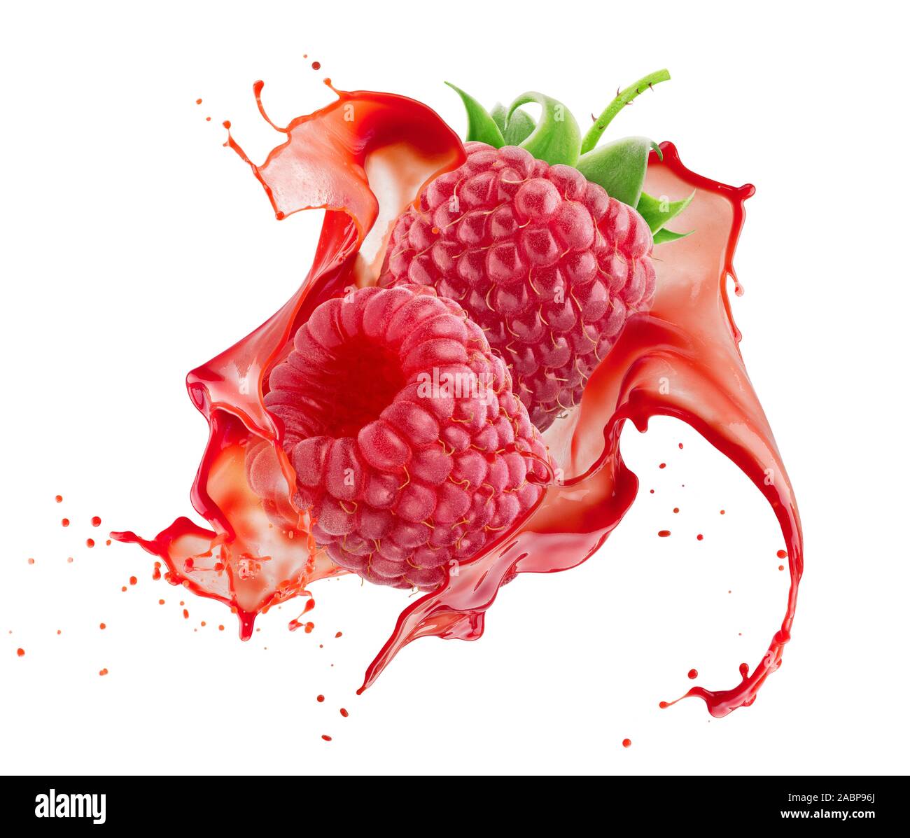 raspberries in juice splash isolated on a white background Stock Photo ...