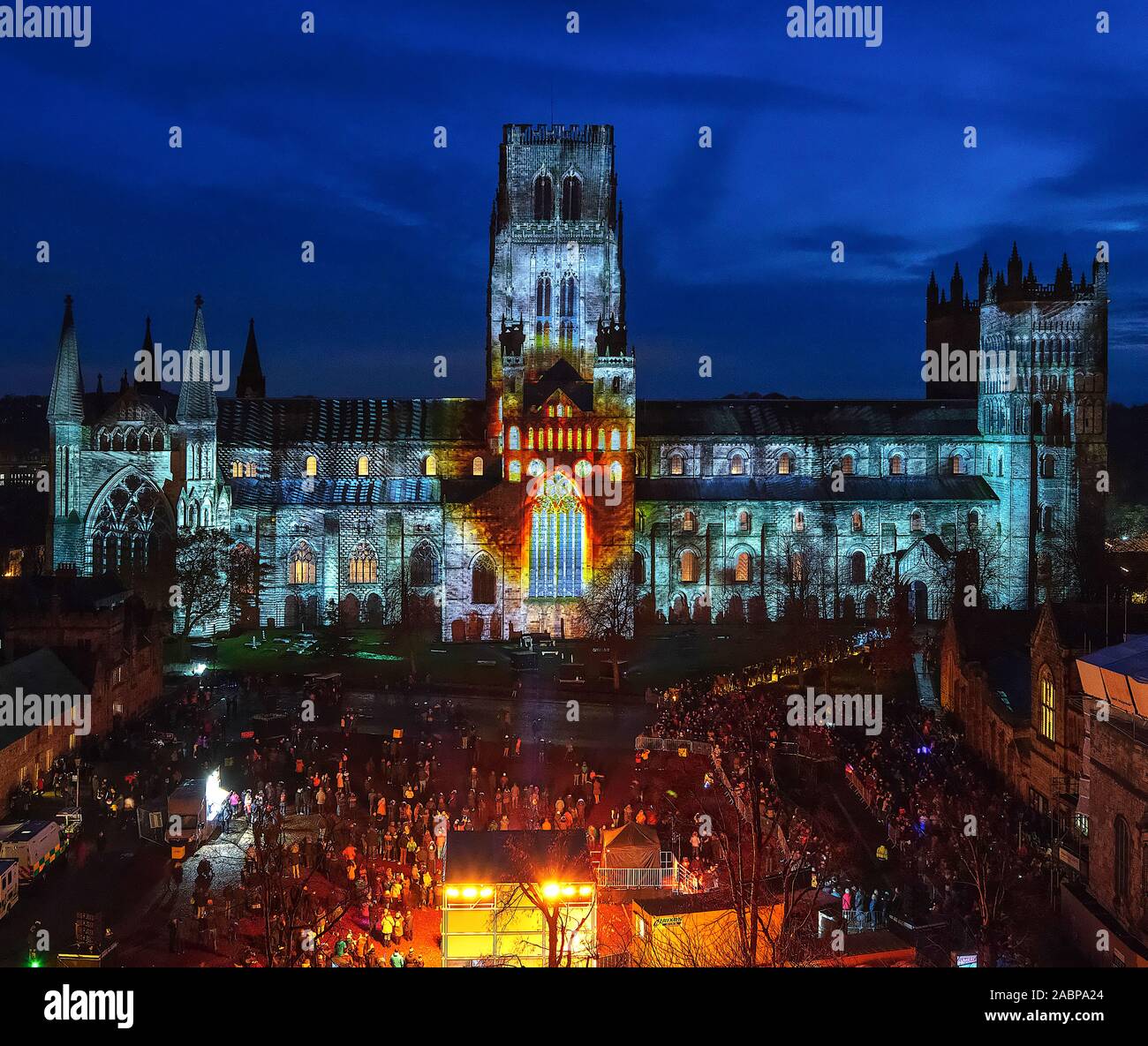 Durham Cathedral at night during Durham Lumiere 2019, Durham, County ...