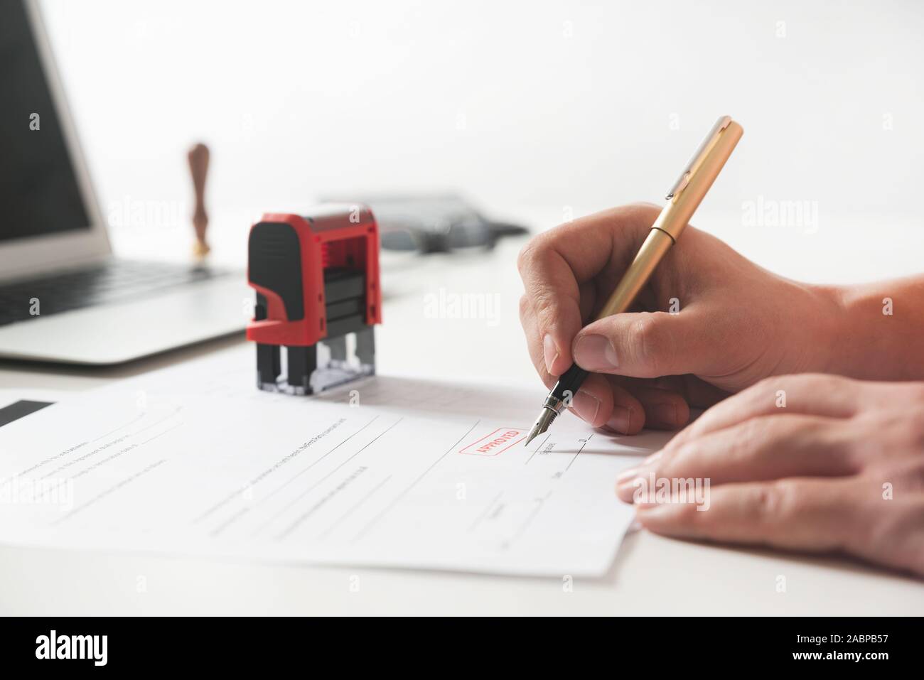 Lawyer, attorney working in office. Notary signs document. Law, legal ...