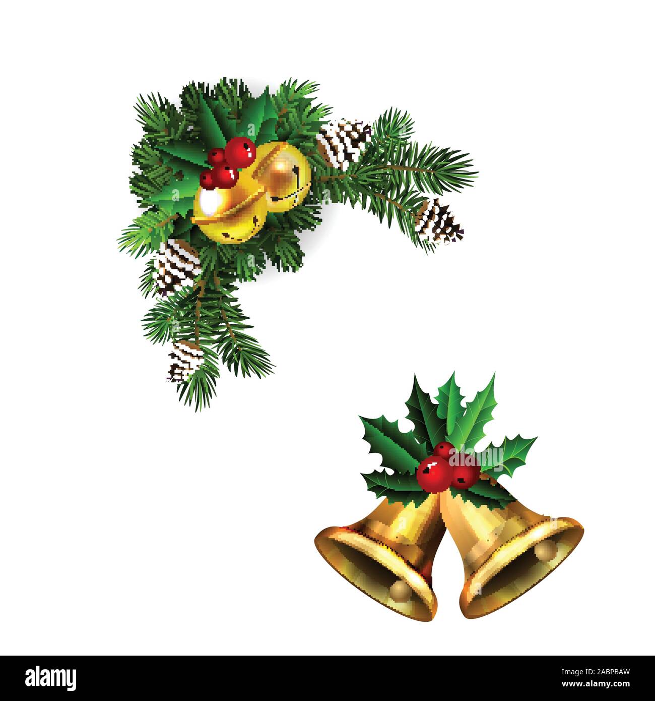 Christmas decorations with fir tree golden jingle bells Stock Vector ...