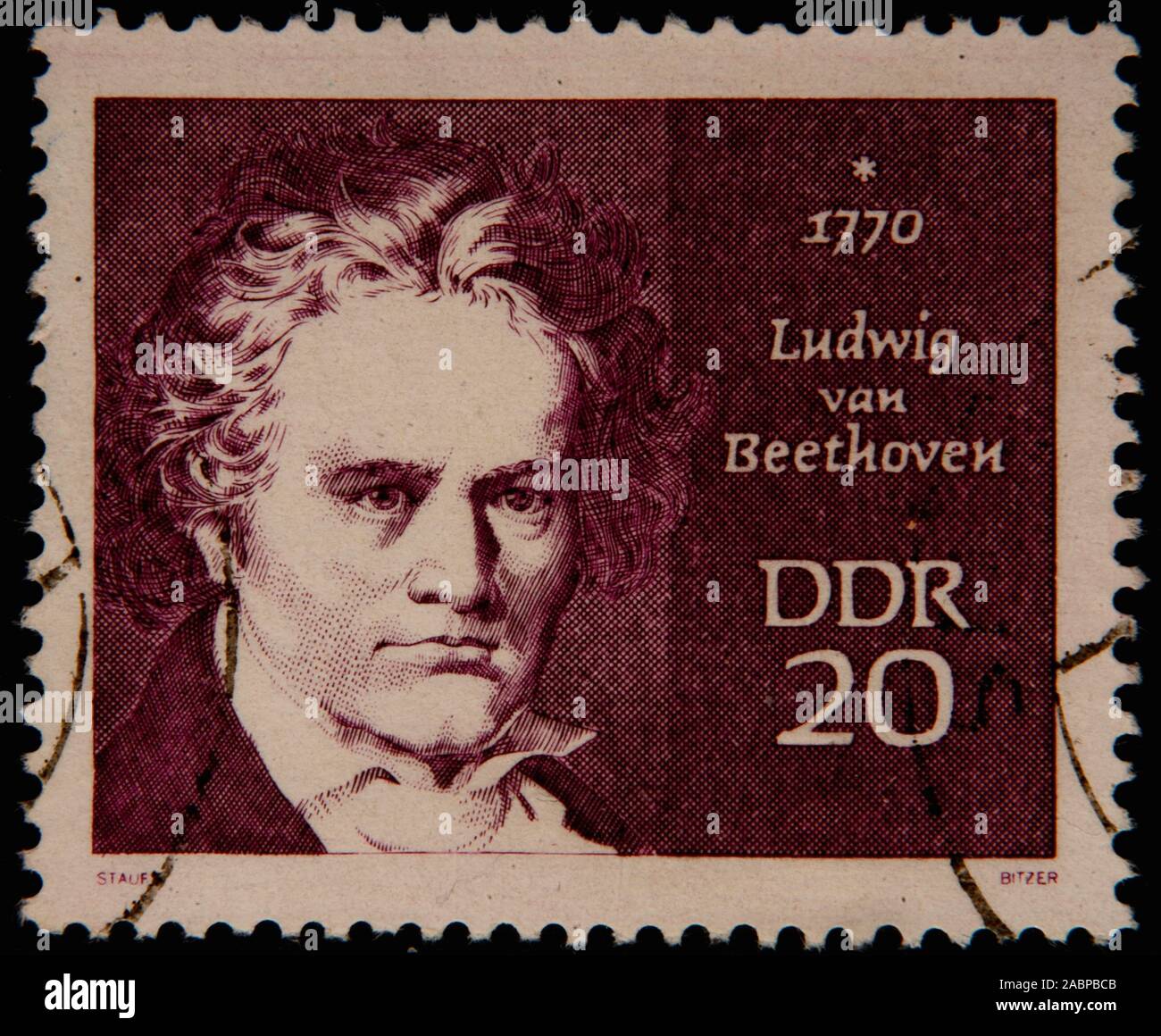 East German stamp with portrait of Ludwig van Beethoven, a German ...