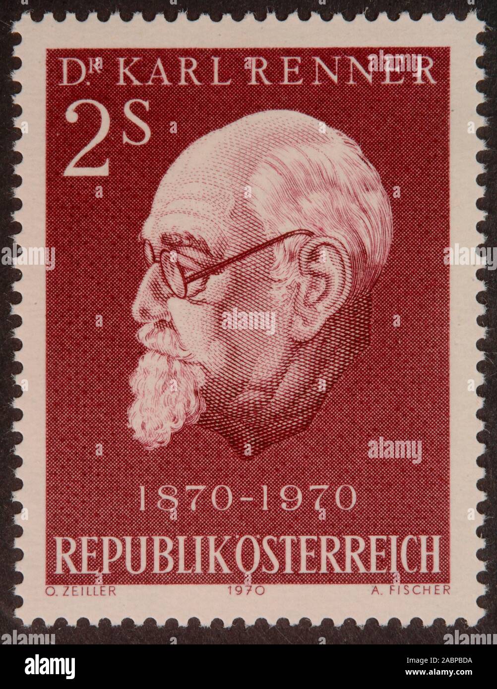 Austrian stamp with portrait of Karl Renner, an Austrian politician of ...