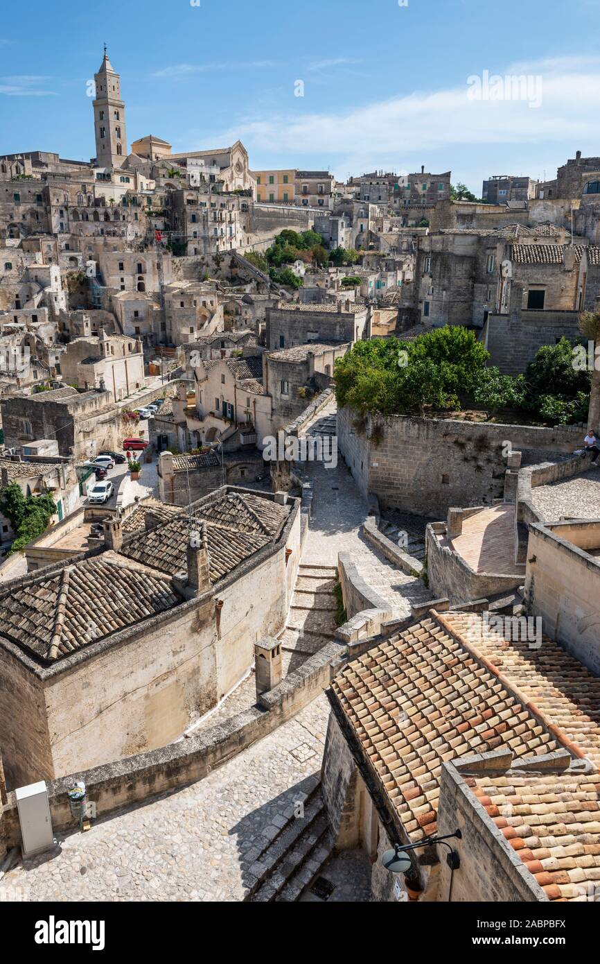 General view across Sasso Barisano with cathedral tower in distance ...