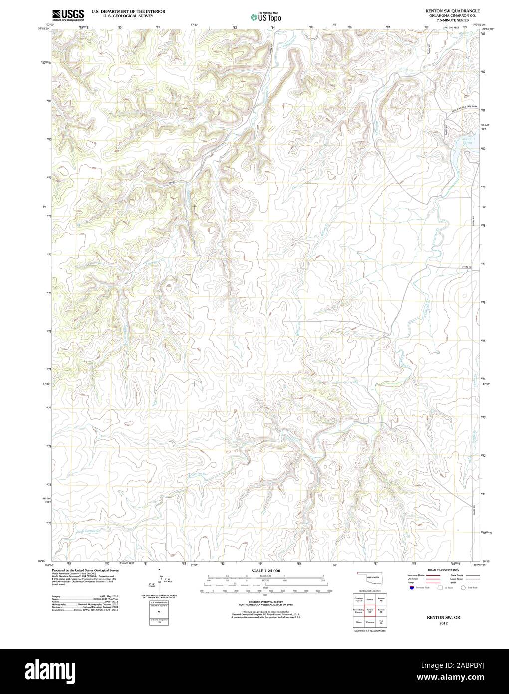 USGS TOPO Map Oklahoma OK Kenton SW 20121026 TM Restoration Stock Photo ...