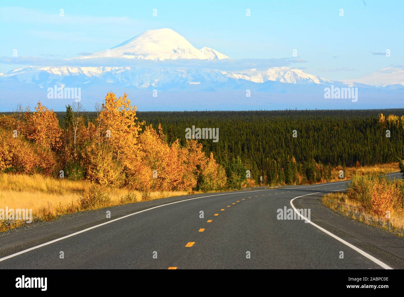Alaska road in the Autumn, USA Stock Photo - Alamy